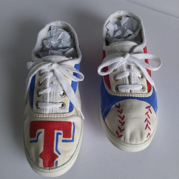 Shoes | Texas Rangers Hand Paint Canvas Shoes Size 9w | Poshmark
